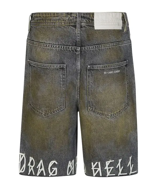 44 LABEL GROUP Vintage Wash Denim Shorts With Raw Edge Hem