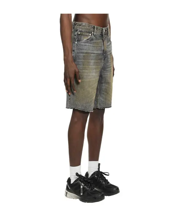 44 LABEL GROUP Vintage Wash Denim Shorts With Raw Edge Hem