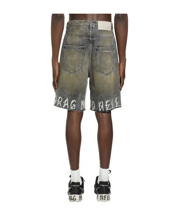 44 LABEL GROUP Vintage Wash Denim Shorts With Raw Edge Hem