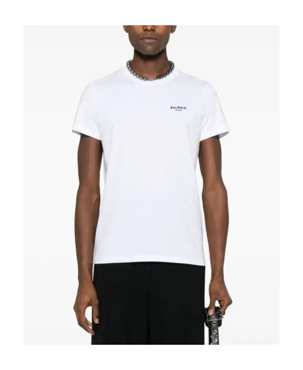 Balmain Logo Flocked Crewneck T-shirt