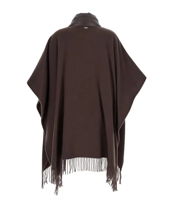 Herno High-neck Fringed-edge Drawstring Poncho - Black