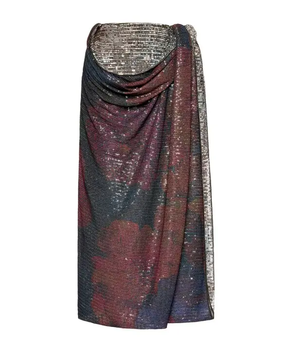 MAISON MARGIELA Printed Paillettes Draped Maxi Skirt - Red