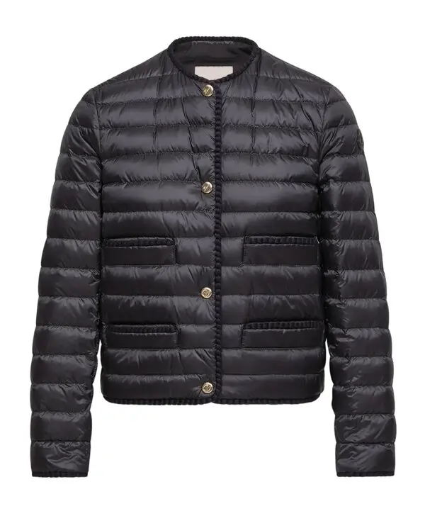 Moncler Quilted Jacket With Woven Trim - Navy