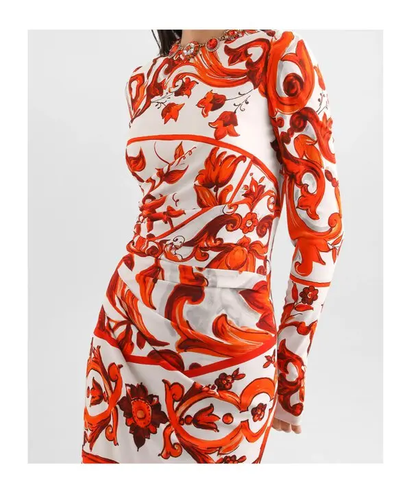 Dolce & Gabbana Majolica-printed Organzine Long Dress - Red