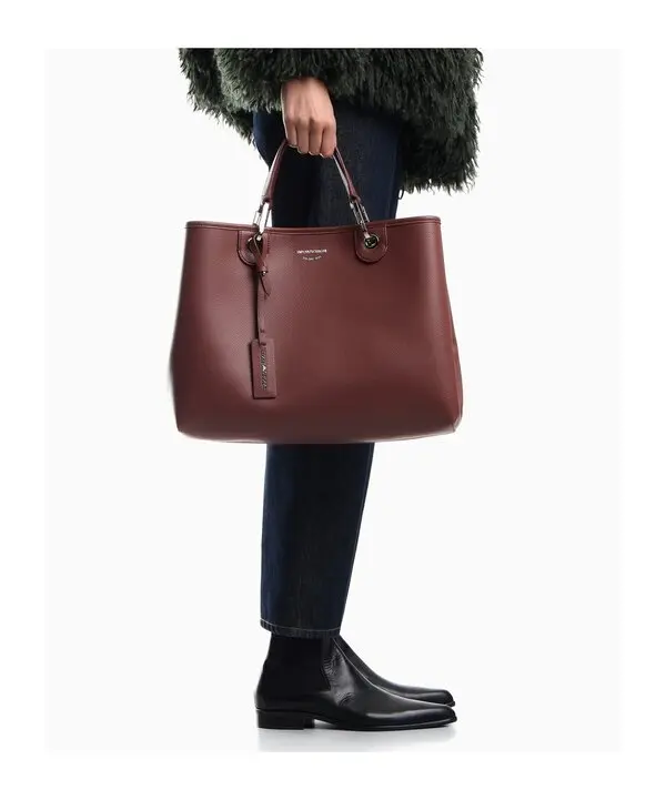 Emporio Armani Logo-print Grained-effect Tote Bag - Red