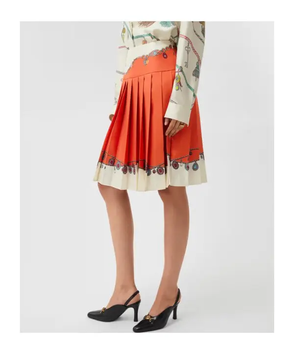 Versace Printed Twill Silk Midi Skirt