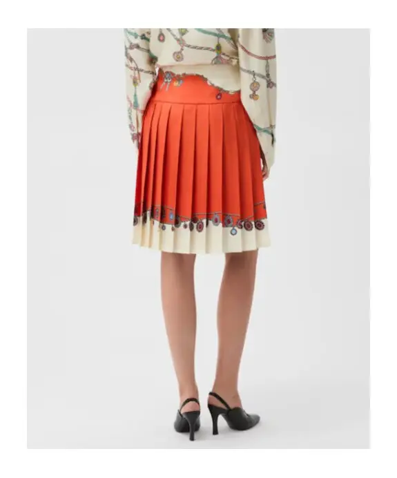 Versace Printed Twill Silk Midi Skirt