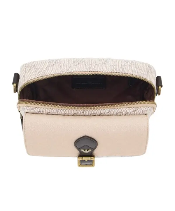 Emporio Armani Crossbody Bag In Cotton With Monogram Pattern And Buckle Detail