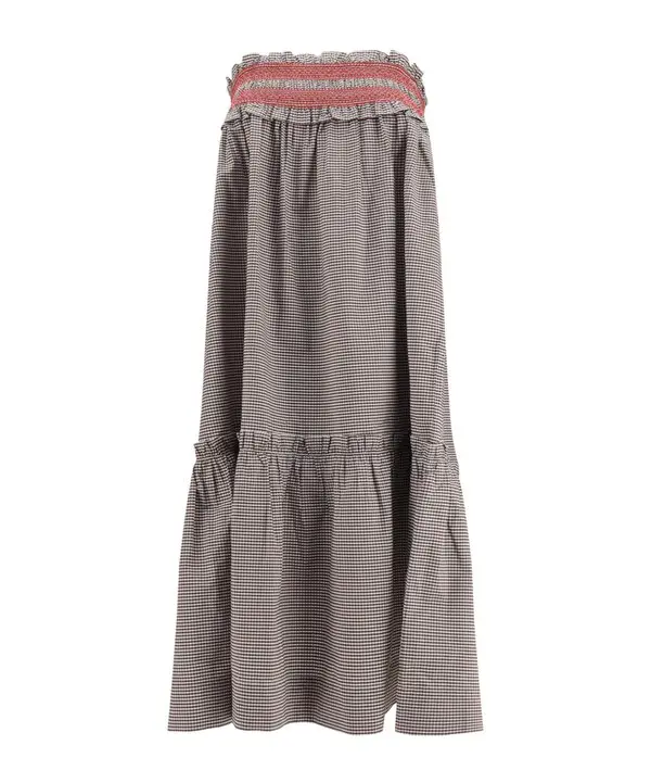 GANNI Shirred Gingham-check Maxi Skirt