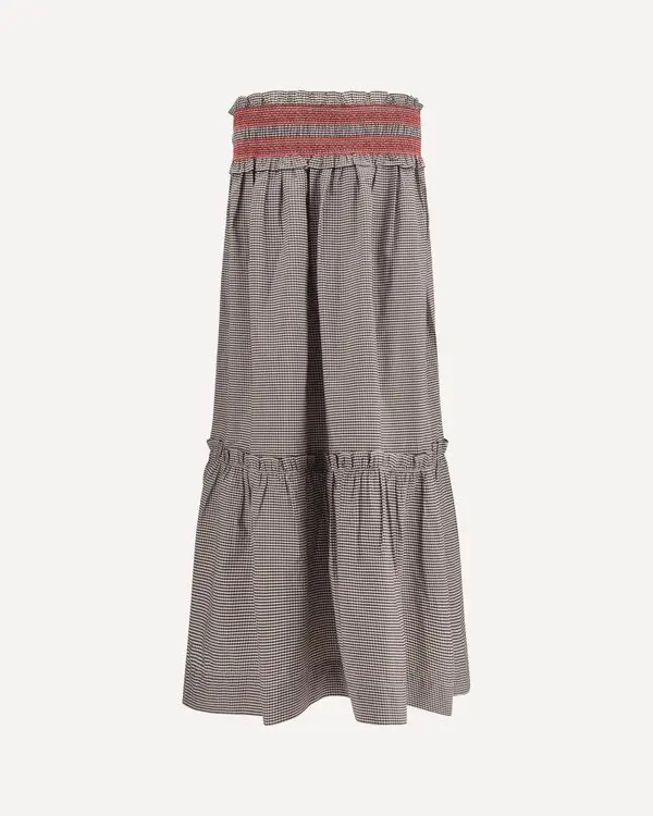 GANNI Shirred Gingham-check Maxi Skirt
