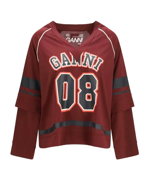 GANNI Double Layered Long Sleeve T-shirt - Brown