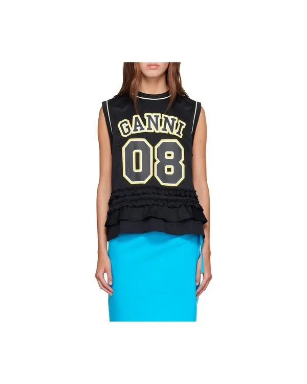 GANNI Ruffled Logo Tank Top