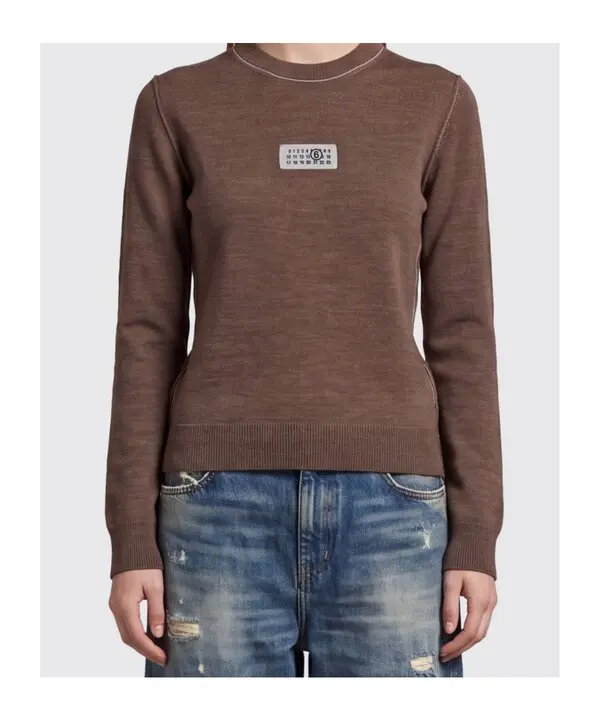 MAISON MARGIELA Contrast Trimmed Ribbed Jumper - Light Brown