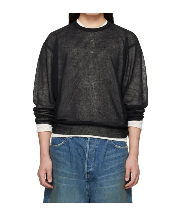 SSSTEIN Ribbed Knit Crew Neck Long-sleeved Pullover