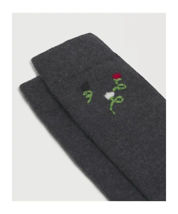Marni Grey Wool-cashmere Socks With Flower Embroidery