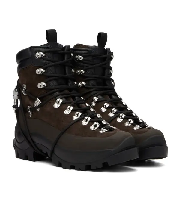 HELIOT EMIL Lace-up Hiking Boots With Carabiner Detail - Dark Brown