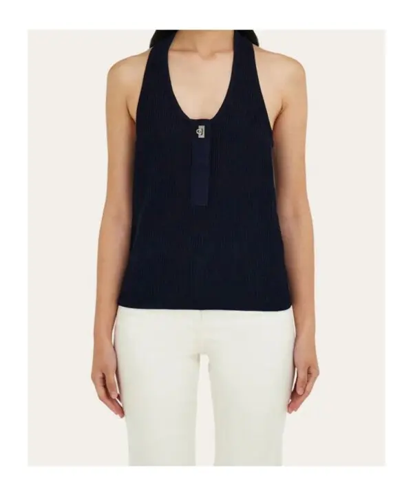 FERRAGAMO Gancini-plaque Ribbed Tank Top