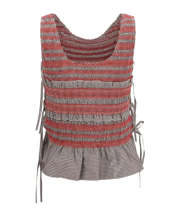 GANNI Check-print Smocked Top - Multicolor