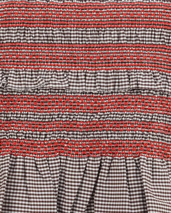 GANNI Check-print Smocked Top