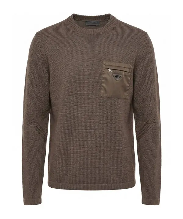Prada Pocket-detailed Crewneck Jumper - Brown