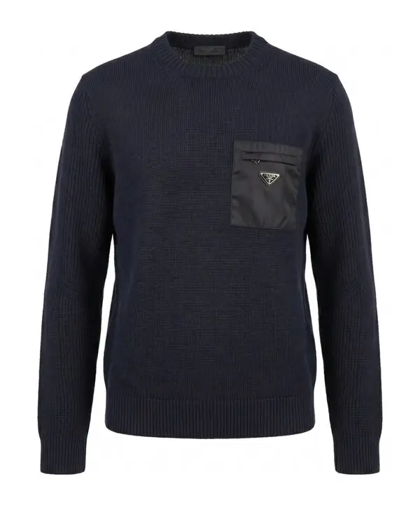 Prada Logo Pocket Knitted Jumper - Blue
