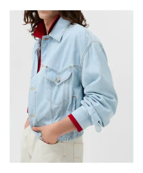 Versace Long Sleeve Denim Jacket With Elasticated Waist