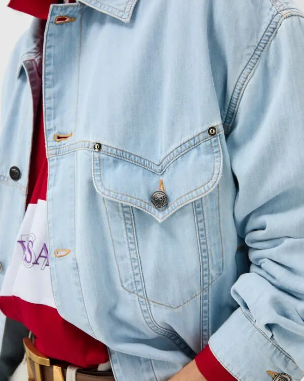 Versace Long Sleeve Denim Jacket With Elasticated Waist