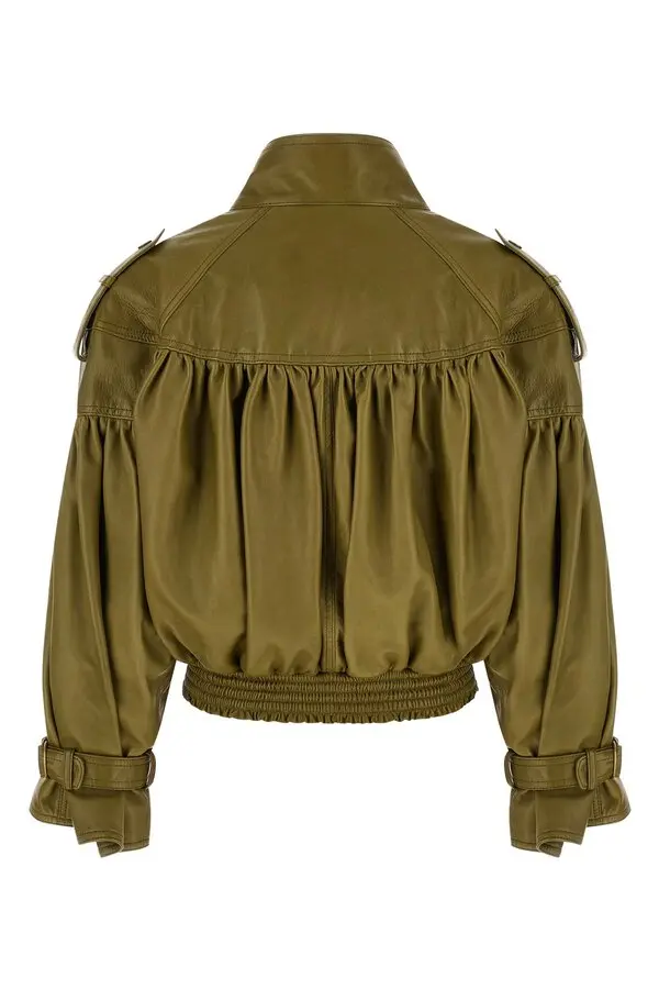 Chloé Gathered Leather Belted Jacket - Eucalyptus
