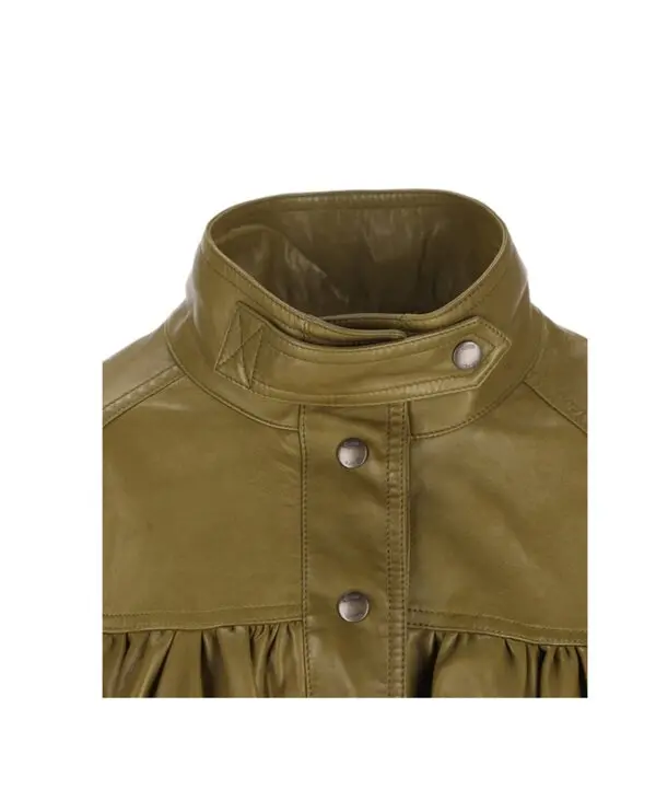 Chloé Gathered Leather Belted Jacket - Eucalyptus