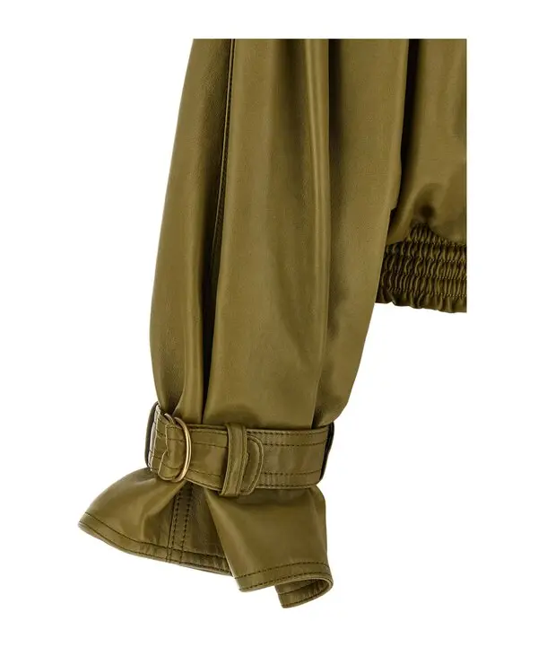 Chloé Gathered Leather Belted Jacket - Eucalyptus
