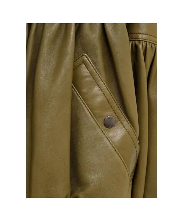 Chloé Gathered Leather Belted Jacket - Eucalyptus