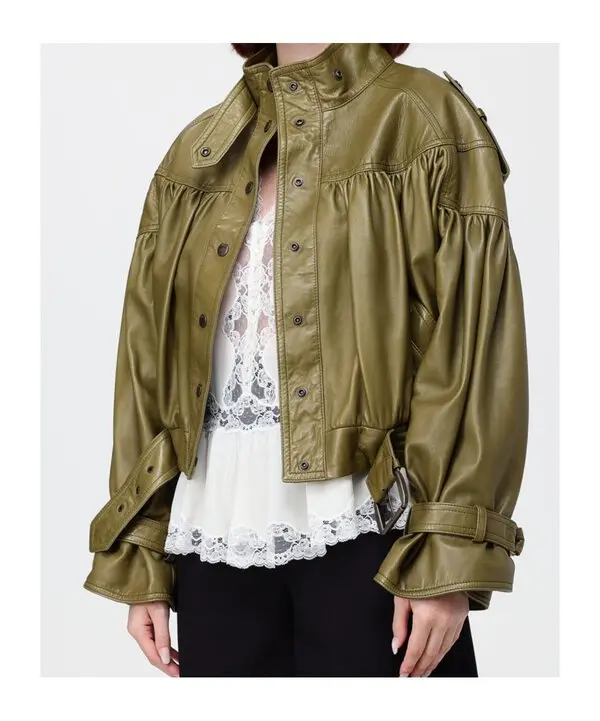 Chloé Gathered Leather Belted Jacket - Eucalyptus
