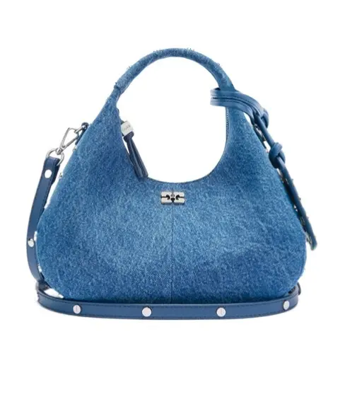 GANNI Mini Hobo Bag With Studs In Denim - Blue