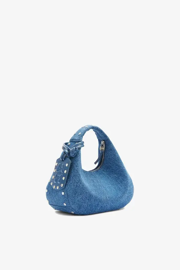 GANNI Mini Hobo Bag With Studs In Denim