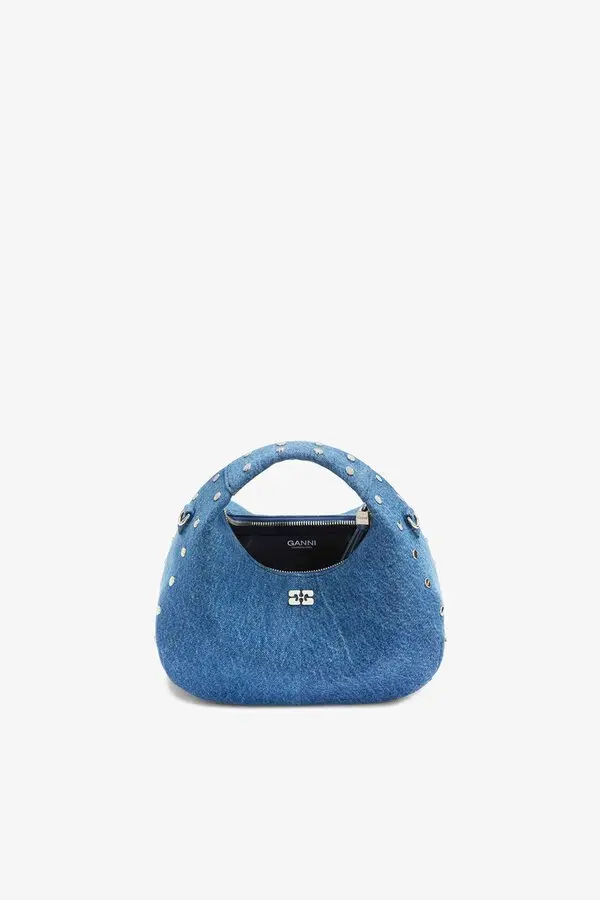 GANNI Mini Hobo Bag With Studs In Denim