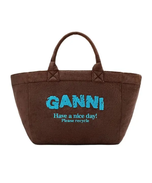GANNI Beach Logo Tote Bag - Brown