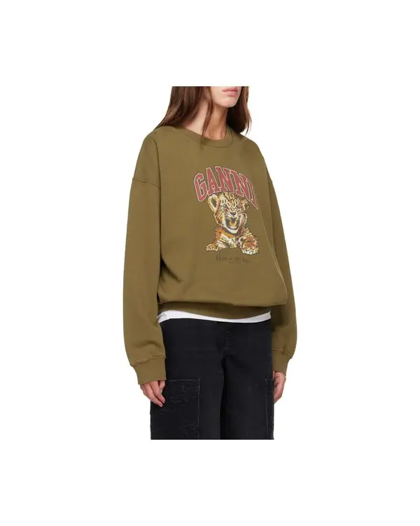GANNI Crewneck Tiger Print Sweatshirt - Green