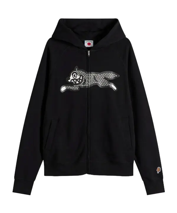 ICECREAM Glitter Running Dog Zip Through Hood - Black
