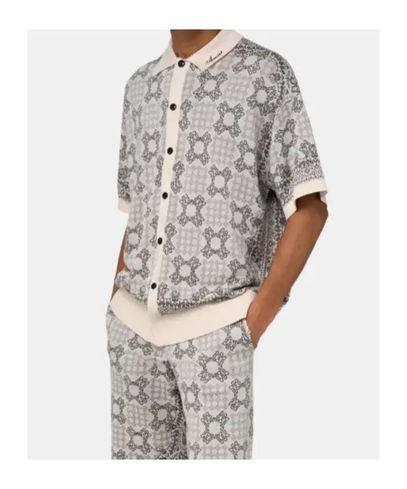 Amiri Geometric Knit Short Sleeve Shirt - Alabaster