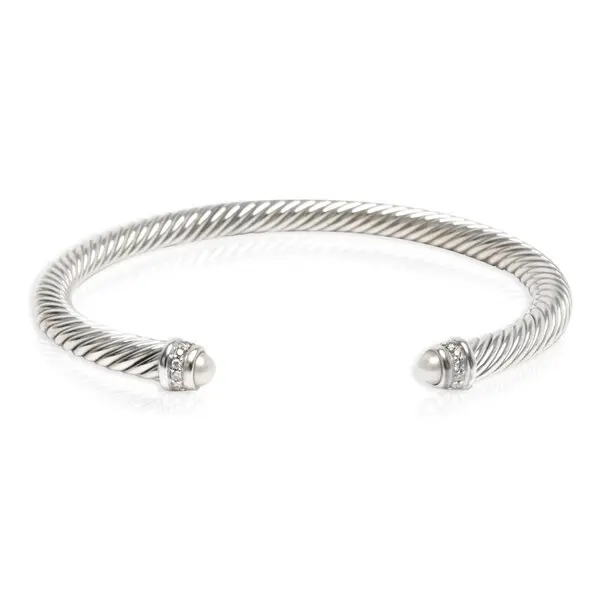 David Yurman Sterling Silver Pearl And Diamond Cable Classic Bracelet - Sterling_silver