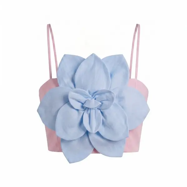 Yumi Kim Sahara Pink Linen Top With 3d Petal Embellishments