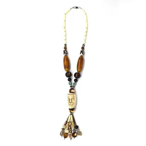 SHAR OKE Neutrals / Carved Bone Statement Necklace - Silver