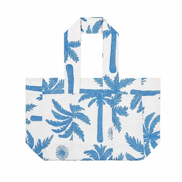 Carmen Says Elios Palm-printed Linen Beach Bag - Blue