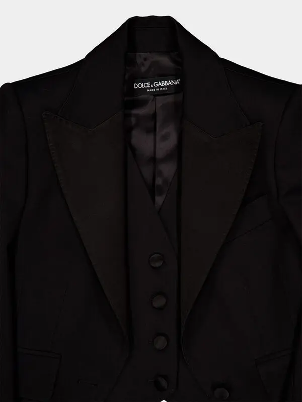 Dolce & Gabbana Cropped Wool Gabardine Jacket With Peak Lapels