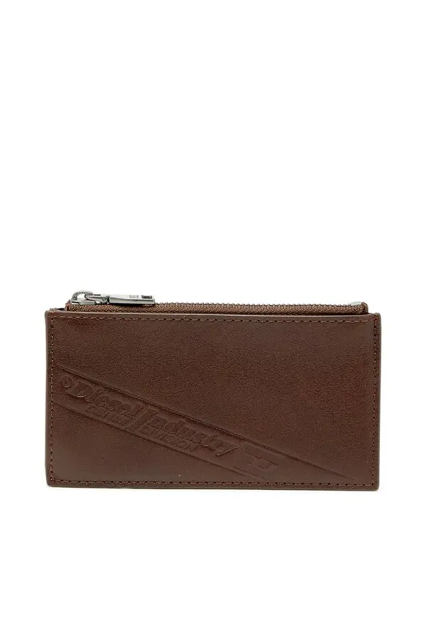 DIESEL® Leather Card Holder With Zip Closure - Brown