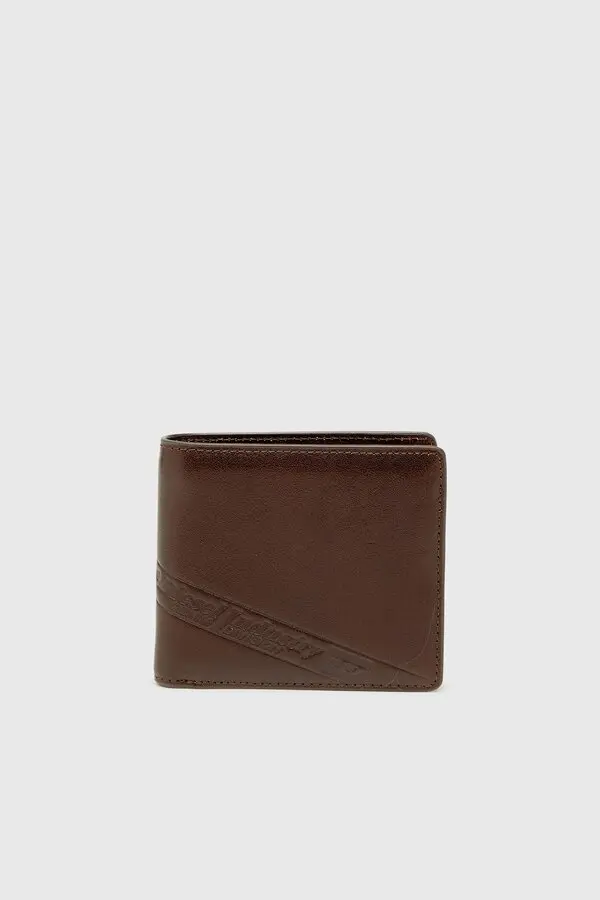 DIESEL® Bi-fold Leather Wallet With Embossed Logo - Brown