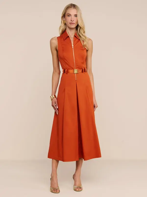 L'Agence Kolton Midi Dress With Belt And Zip Detail