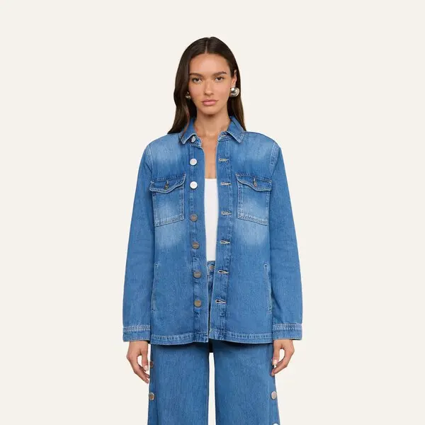 L'Agence Samaya Denim Utility Jacket With Tie Belt - Torvang