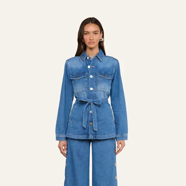 L'Agence Samaya Denim Utility Jacket With Tie Belt
