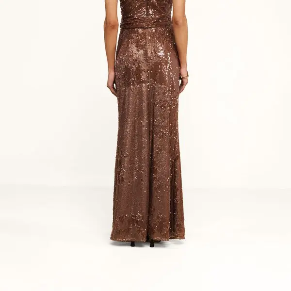 L'Agence Zeta Sequin Maxi Skirt - Dark Hazelnut